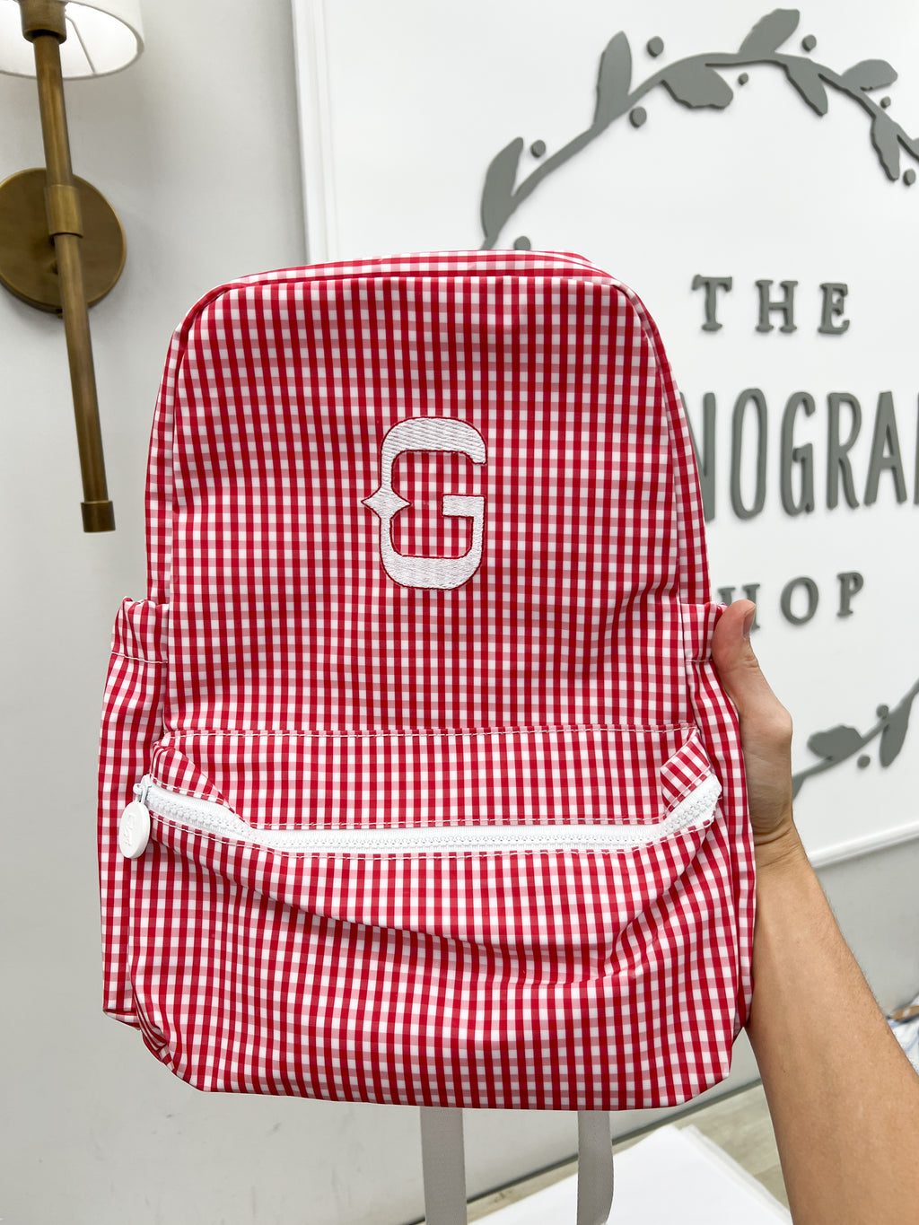 TRVL Backpack - Red Gingham – The Monogram Shop
